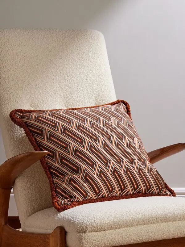 SOHO HOME Vende Fringed Jacquard Cushion - Brown