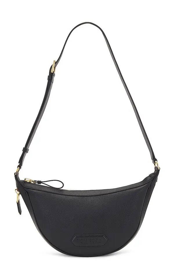 TOM FORD Smooth Grain Leather Zip Crescent Bag - Black