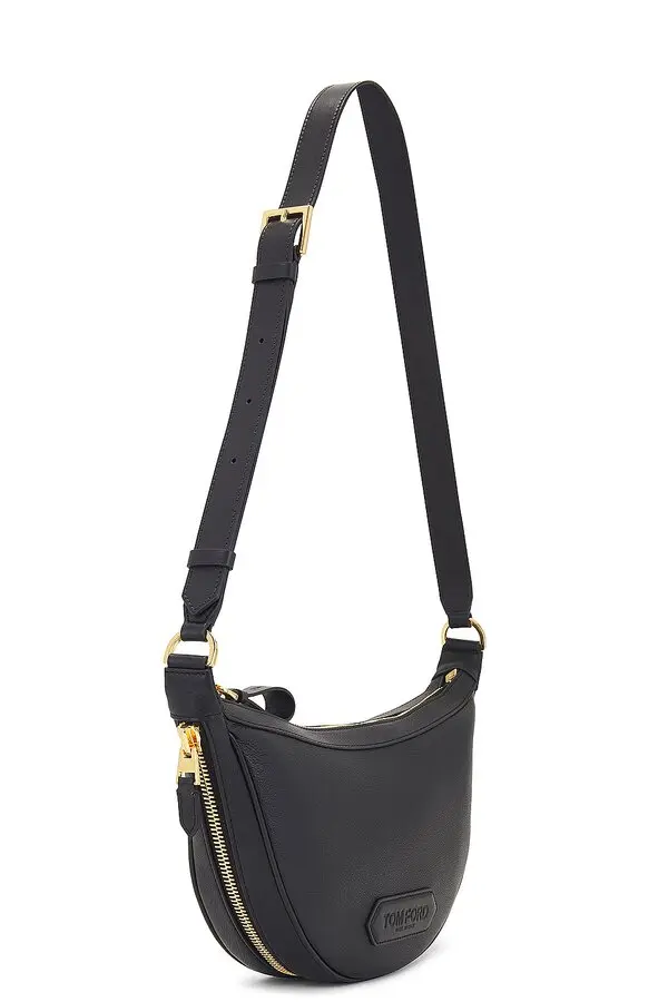 TOM FORD Smooth Grain Leather Zip Crescent Bag