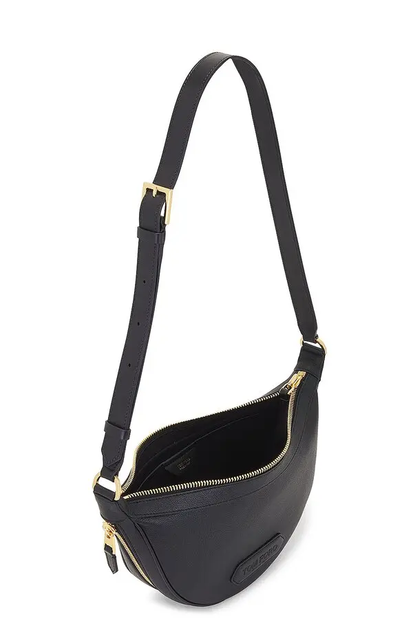 TOM FORD Smooth Grain Leather Zip Crescent Bag