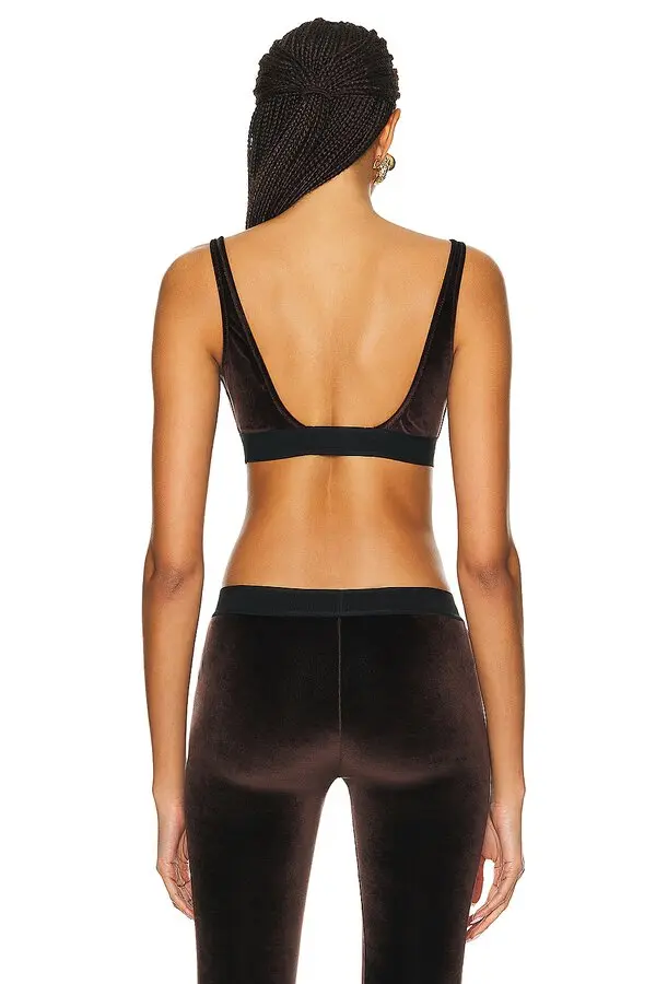 TOM FORD Signature Velour Bralette In Green - Chocolate Brown