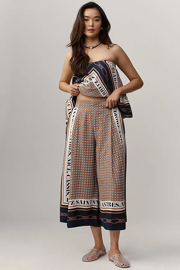 Maeve Printed Pleated A-line Culottes