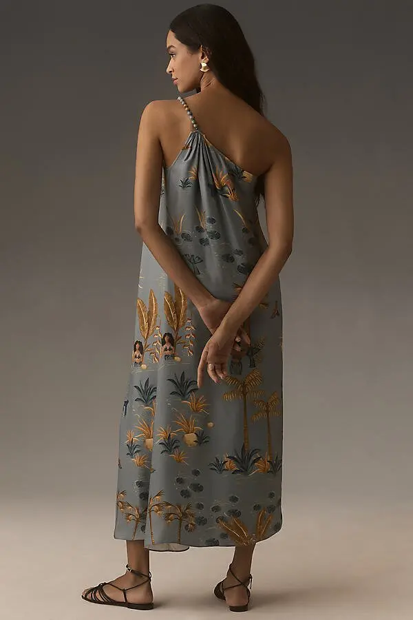 Farm Rio X One-Shoulder Maxi Dress In Blue - 45% Off