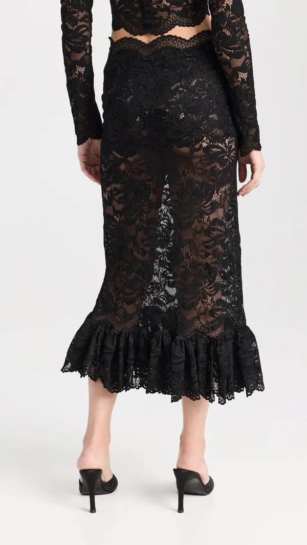 Rabanne Stretch Lace Tiered Hem Midi Skirt
