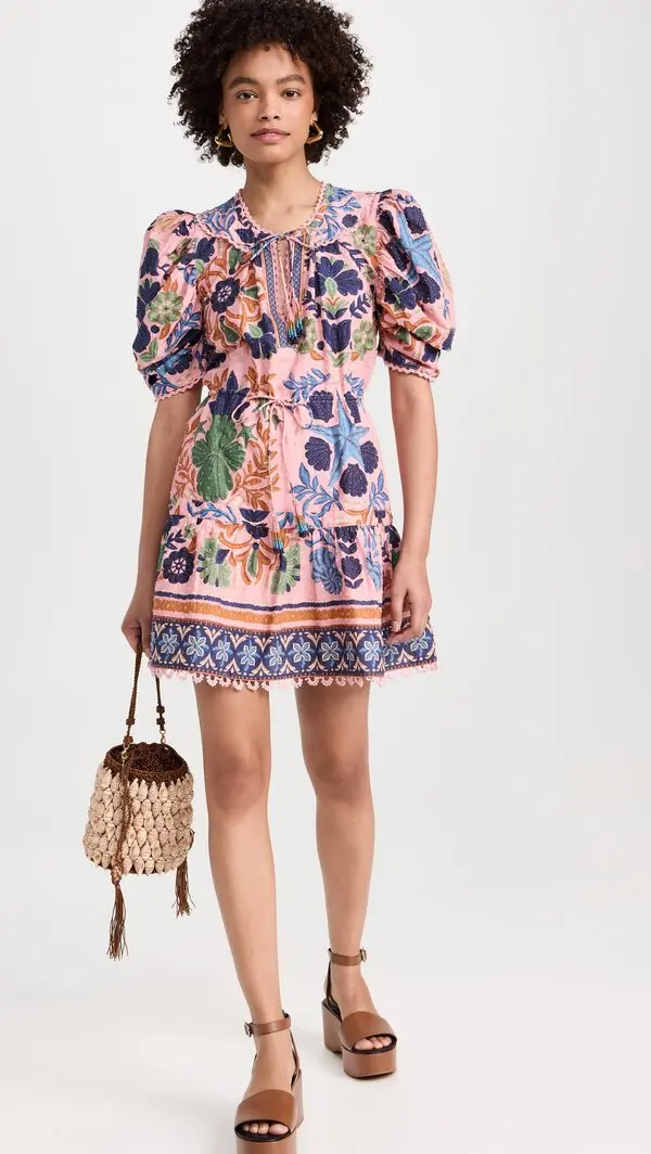 farm rio pink seashell tapestry mini dress Seashell Tapestry Pink Mini Dress  FARM Rio
