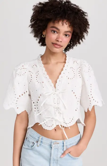 Moon River Eyelet Puff Sleeve Top