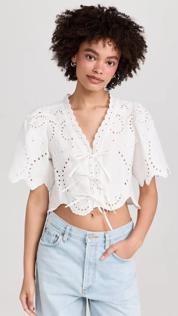 Moon River Eyelet Puff Sleeve Top
