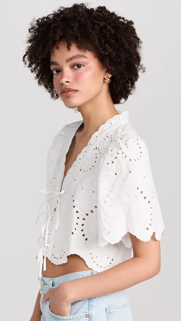 Moon River Eyelet Puff Sleeve Top