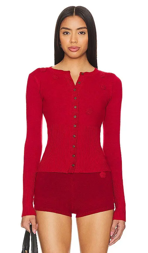 Frankies Bikinis Lenon Cloud Knit Sweater - Red Velvet