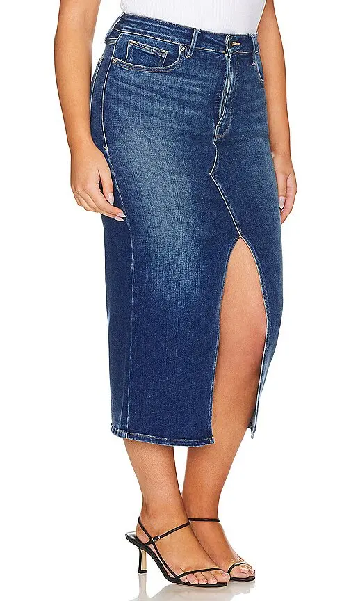 Good American Slit Front Midi Denim Skirt