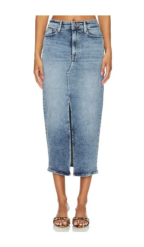 Good American Slit Front Midi Denim Skirt