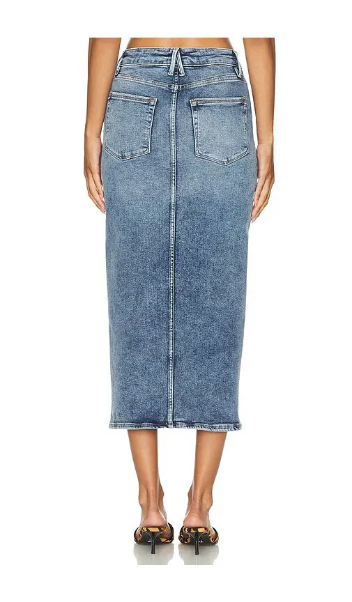 Good American Slit Front Midi Denim Skirt