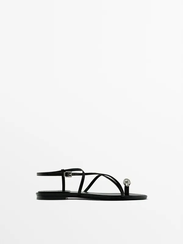 Massimo Dutti Toe Strap Sandals - Black | Editorialist