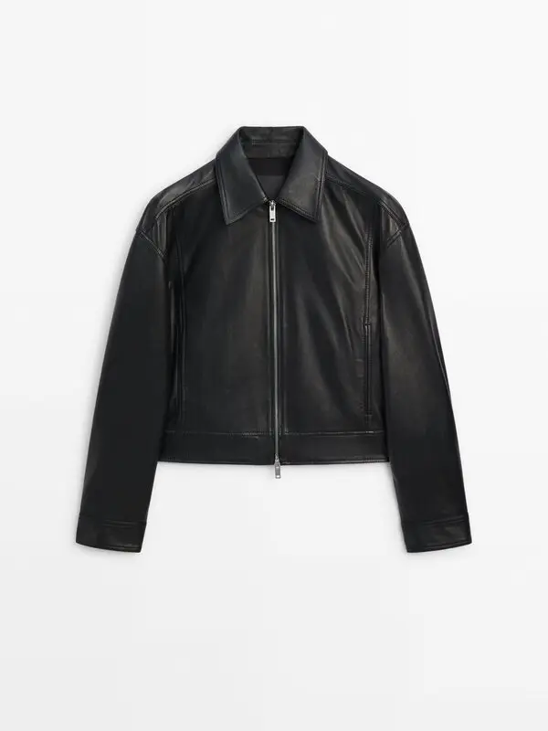 Massimo Dutti Nappa Leather Shirt Jacket Black Editorialist