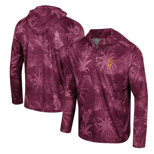 COLOSSEUM Arizona State Sun Devils Palms Printed Lightweight Quarter-zip Hooded Top - Maroon