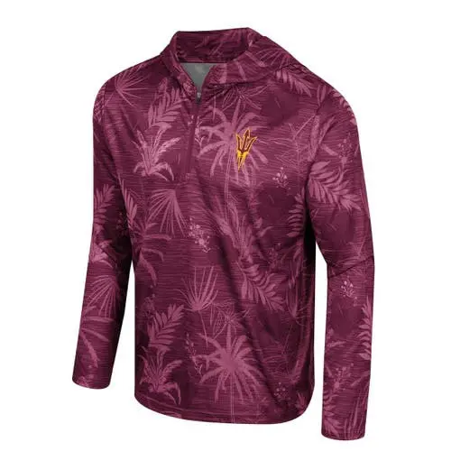 COLOSSEUM Arizona State Sun Devils Palms Printed Lightweight Quarter-zip Hooded Top - Maroon
