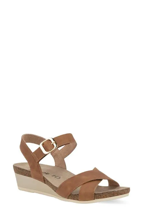 Naot Throne Wedge Sandal - Latte Brown Leather