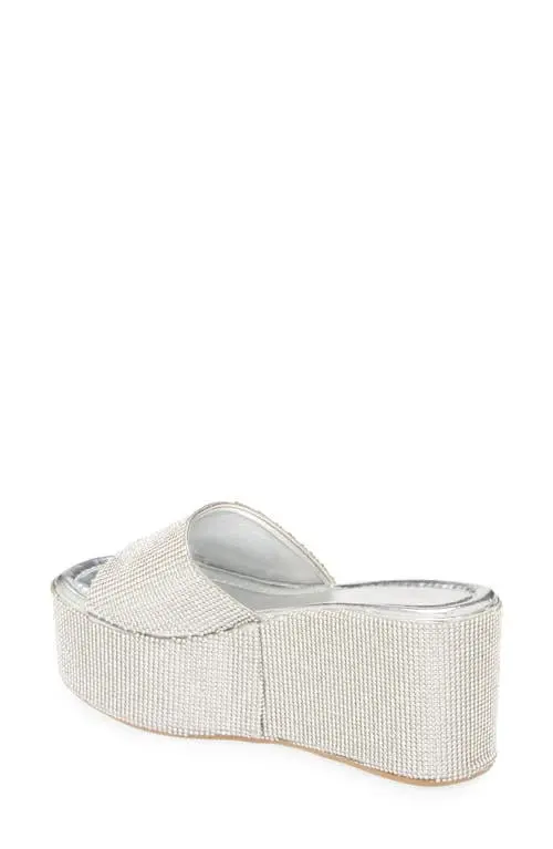 AZALEA WANG Rhinestone Platform Wedge Slide Sandals