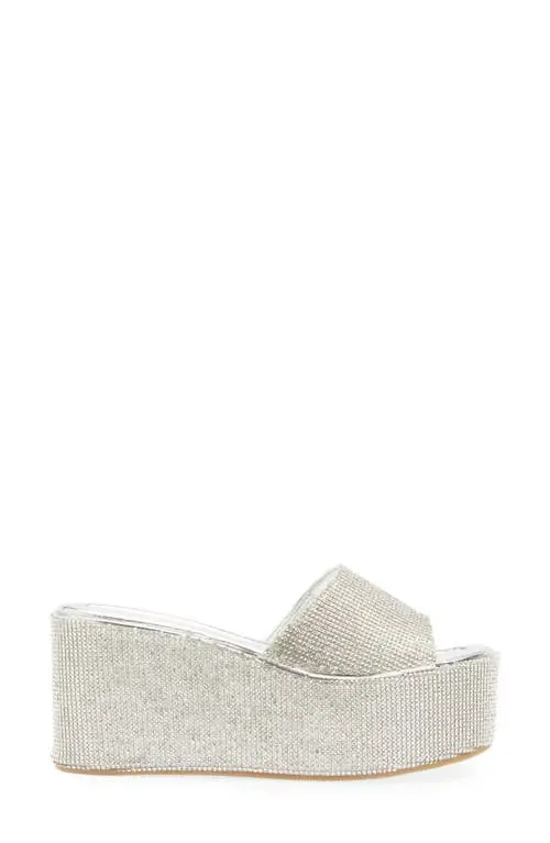 AZALEA WANG Rhinestone Platform Wedge Slide Sandals