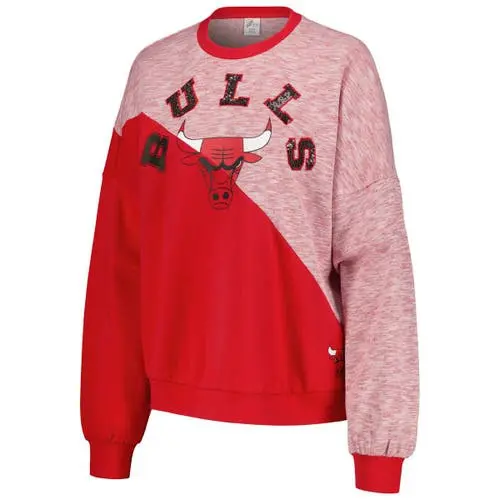 G-III 4HER BY CARL BANKS Chicago Bulls Benches Split Pullover Sweatshirt