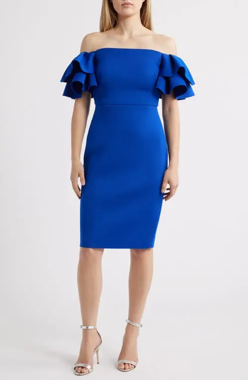 Eliza J Ruffled Off-the-shoulder Cocktail Dress - Cobalt