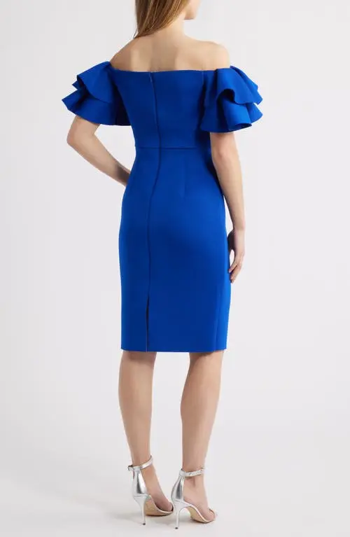 Eliza J Ruffled Off-The-Shoulder Cocktail Dress Cobalt