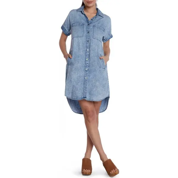WASH LAB DENIM Clean Denim Shirtdress - Mid Blue