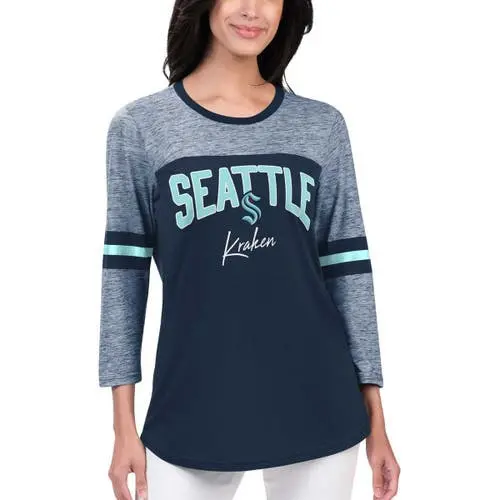 G-III 4HER BY CARL BANKS Deep Sea Blue Seattle Kraken Play The Game 3/4-sleeve T-shirt - Navy