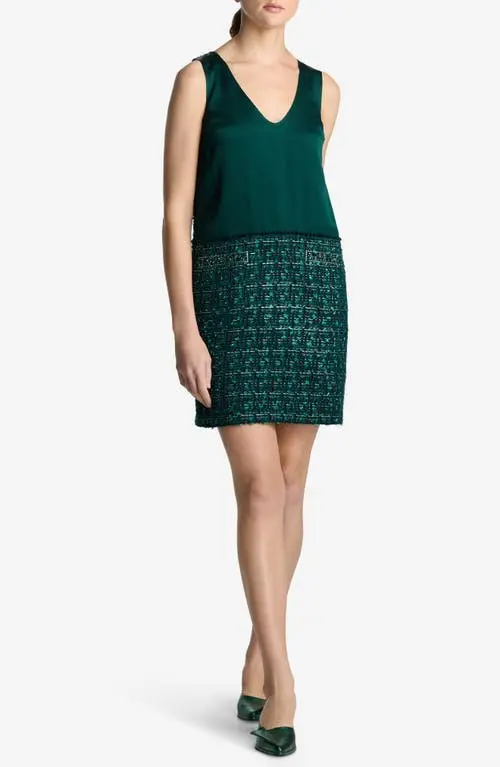 St. John Metallic Tweed & Twill Dress - Spruce Multi