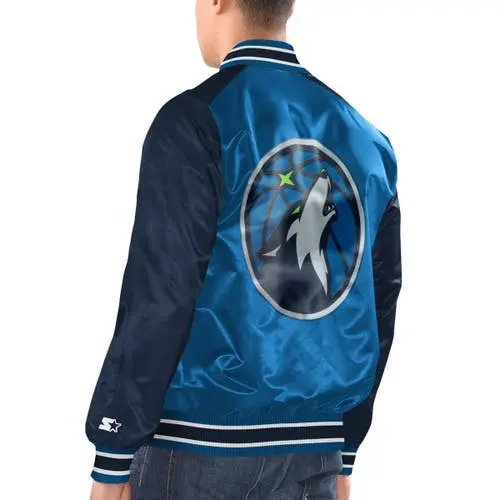 STARTER Navy Minnesota Timberwolves Renegade Satin Full-snap Varsity Jacket