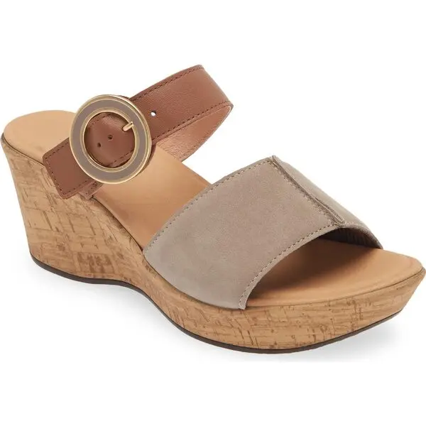 Naot Breezy Platform Wedge - Stone Nubuck/caramel Leather