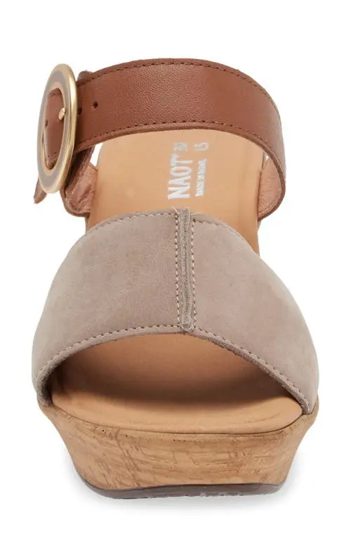 Naot Breezy Platform Wedge - Stone Nubuck/caramel Leather