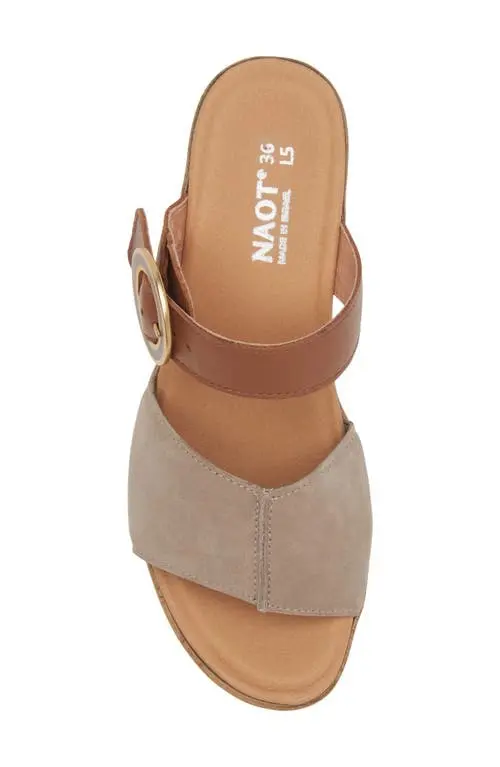 Naot Breezy Platform Wedge - Stone Nubuck/caramel Leather