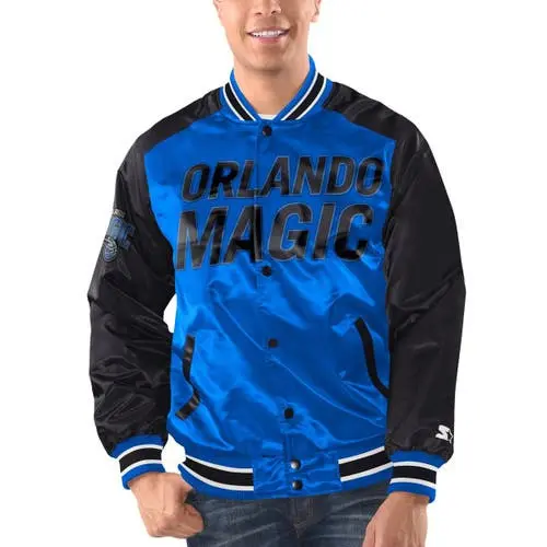 STARTER Black Orlando Magic Renegade Satin Full-snap Varsity Jacket