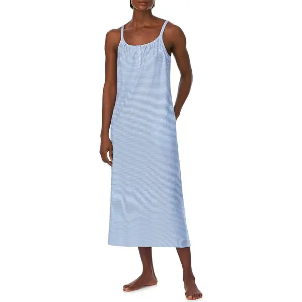 Ralph Lauren Sleeveless Cotton Nightgown - Blue Stripe