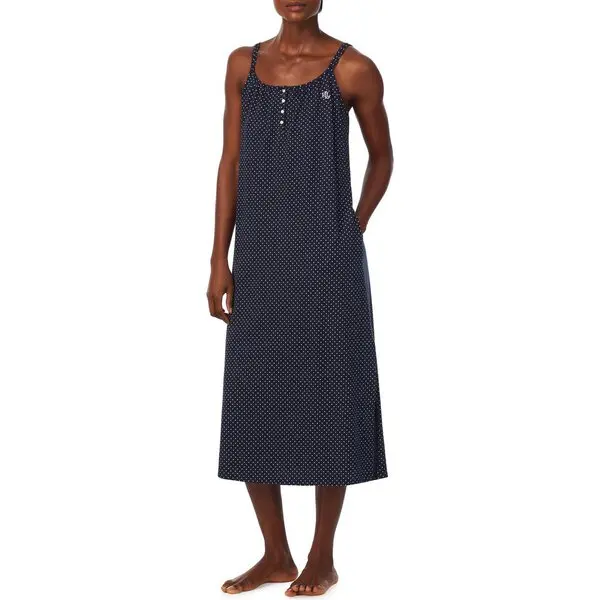 Ralph Lauren Sleeveless Cotton Nightgown - Navy Dot