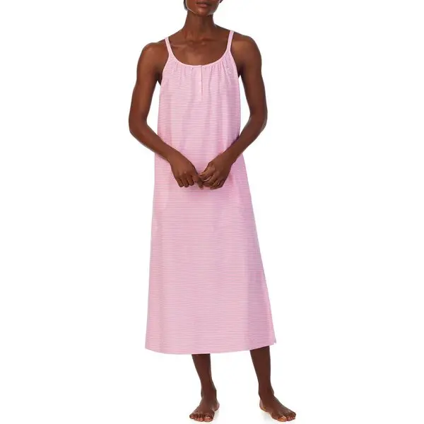 Ralph Lauren Sleeveless Cotton Nightgown - Pink Stripe