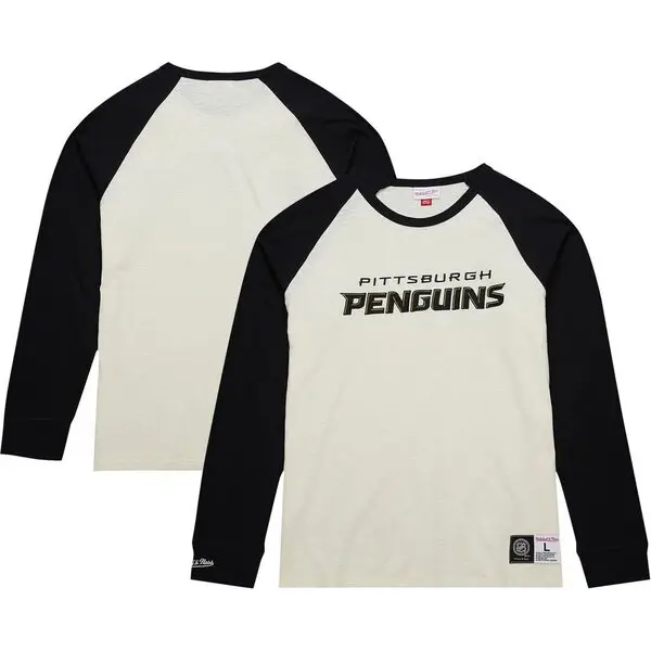 Mitchell & Ness Pittsburgh Penguins Legendary Slub Vintage Raglan Long Sleeve T-shirt - Cream