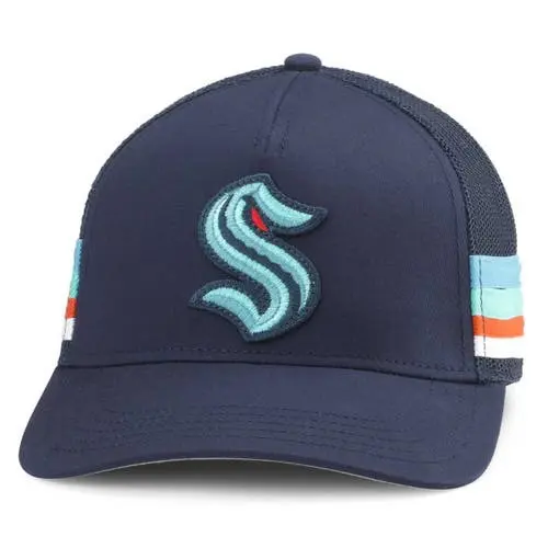 American Needle Deep Sea Blue Seattle Kraken Hotfoot Stripes Trucker Adjustable Hat - Navy