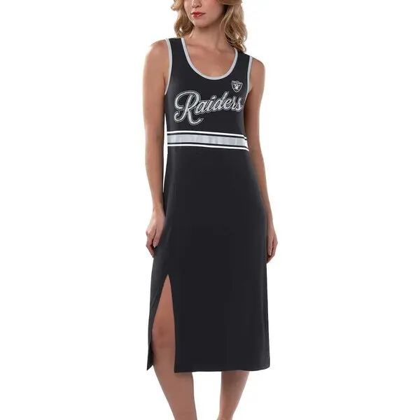 G-III 4HER BY CARL BANKS Las Vegas Raiders Main Field Maxi Dress - Black