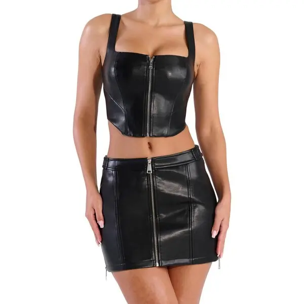 Naked Wardrobe Faux-leather Corset Top