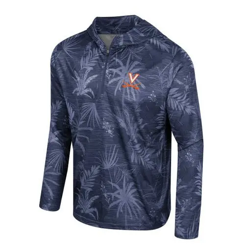 COLOSSEUM Virginia Cavaliers Palms Printed Lightweight Quarter-zip Hooded Top - Navy