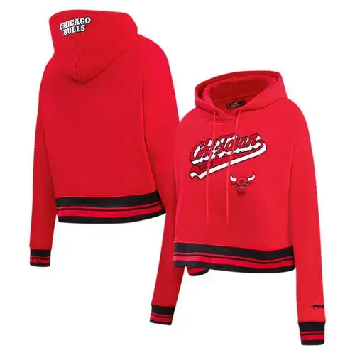 PRO STANDARD Chicago Bulls Script Tail Cropped Pullover Hoodie