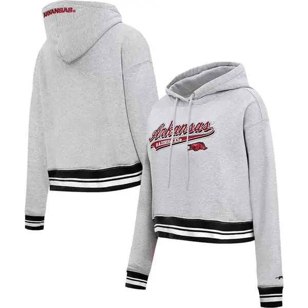PRO STANDARD Arkansas Razorbacks Script Tail Fleece Cropped Pullover Hoodie