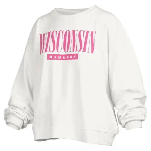 PRESSBOX Wisconsin Badgers Sutton Janise Waist Length Oversized Pullover Sweatshirt
