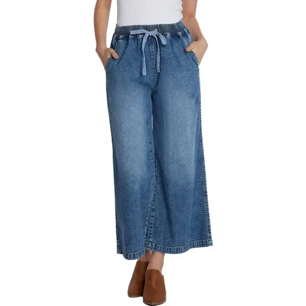 WASH LAB DENIM Drawstring Ankle Wide Leg Jeans - Atlantic Blue