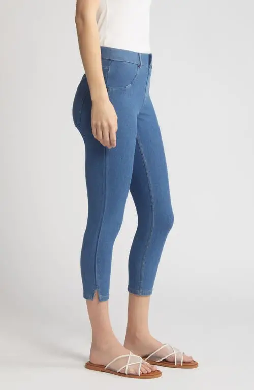 Hue Side Slit Pull-on Denim Capri Leggings - Medium Wash