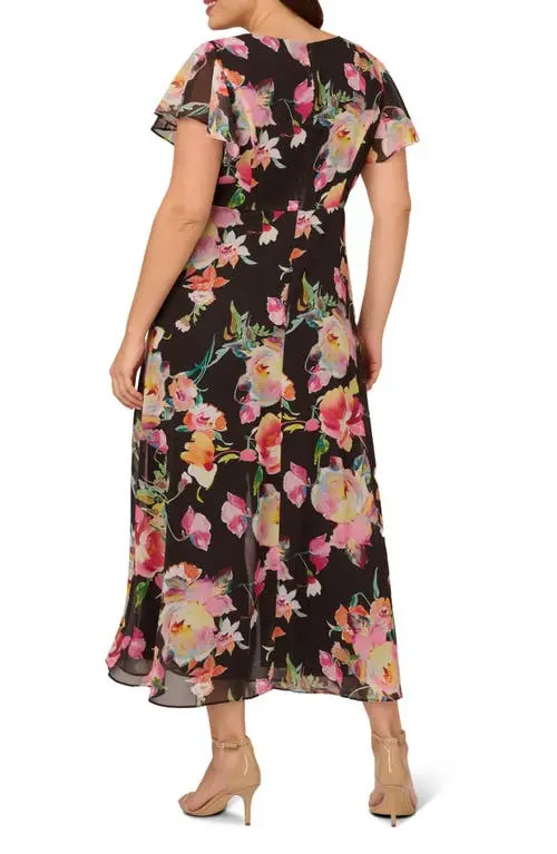 Adrianna Papell Floral Overlay Maxi Jumpsuit