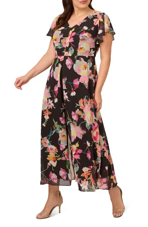 Adrianna Papell Floral Overlay Maxi Jumpsuit