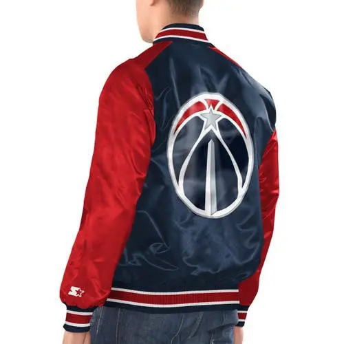 STARTER Red Washington Wizards Renegade Satin Full-snap Varsity Jacket